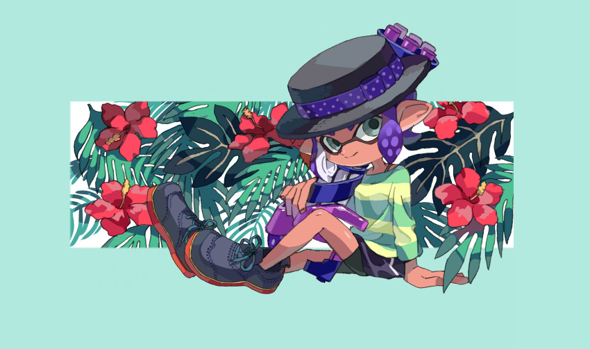 Safebooru - 1girl absurdres black hat black shoes boater hat bow closed ...