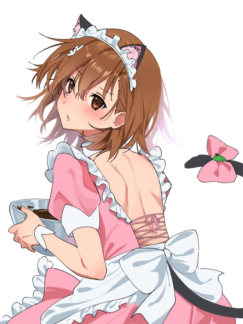 Safebooru - 1girl animal ears apron backless dress backless outfit bowl cat ears cat tail ...