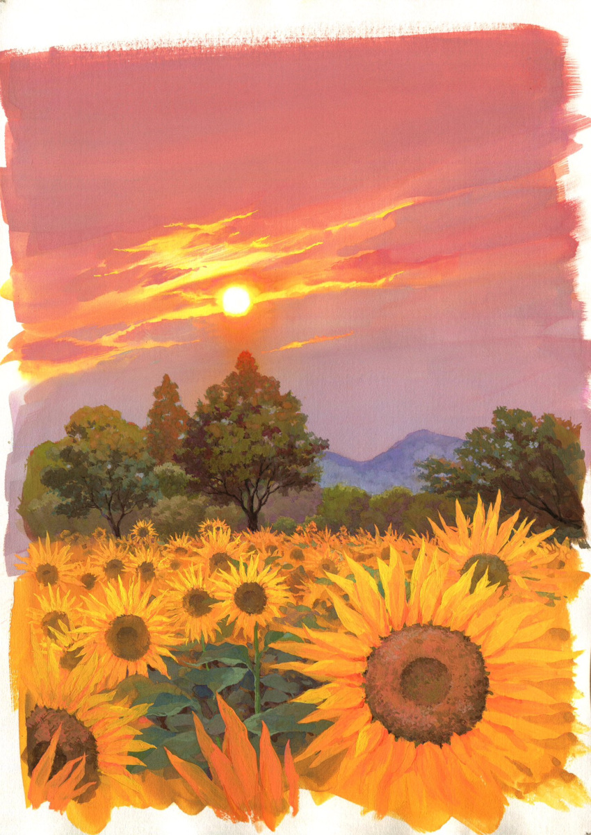 Safebooru - clouds cloudy sky field flower flower field highres mountainous horizon no humans ...