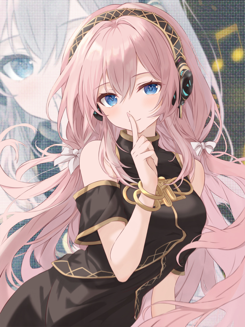 Safebooru - 1girl absurdres bare shoulders black dress black shirt blue eyes blush bow bracelet ...