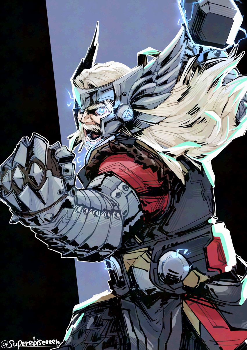 Safebooru - 1boy animification armor avengers (series) beard blonde hair blue eyes cape ...