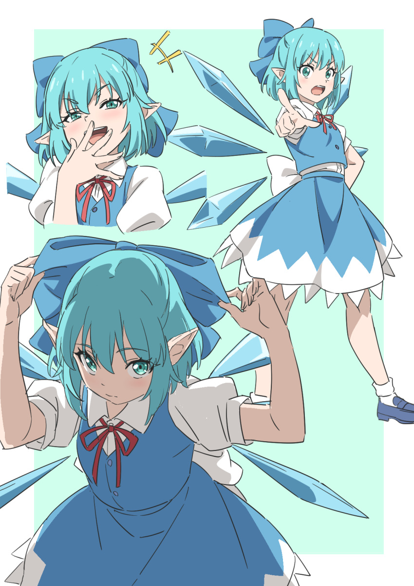 Safebooru - +++ 1girl blue bow blue dress blue eyes blue hair bow cirno dress gyouza (mhea5724 ...