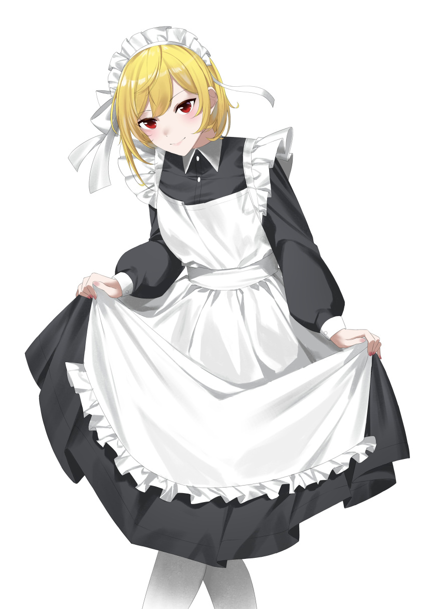 Safebooru - 1girl absurdres ags artz alternate costume apron blonde hair blush frilled apron ...