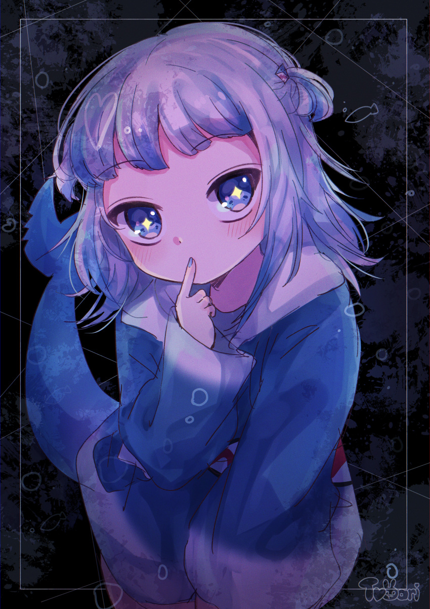 Safebooru - 1girl absurdres animal costume artist logo black background blue eyes blue hair blue ...