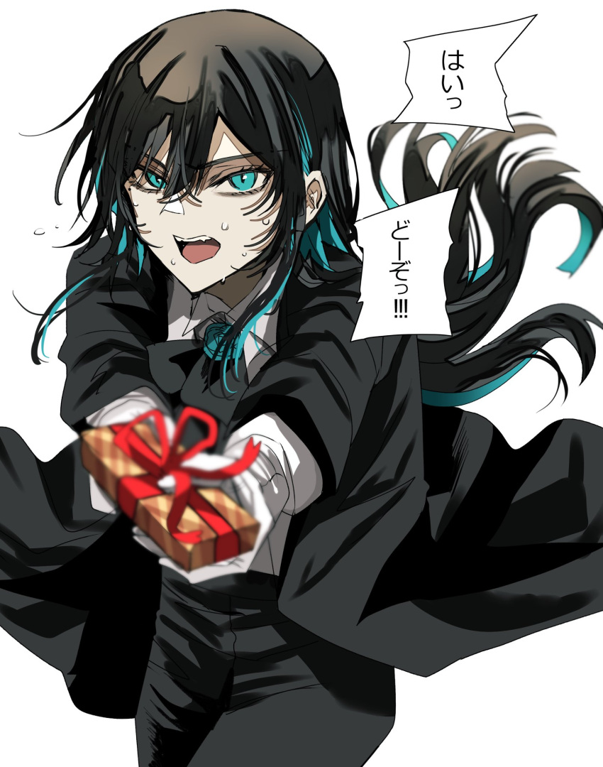 Safebooru - 1girl ado (utaite) black coat black hair black pants blue eyes blue hair chando (ado ...