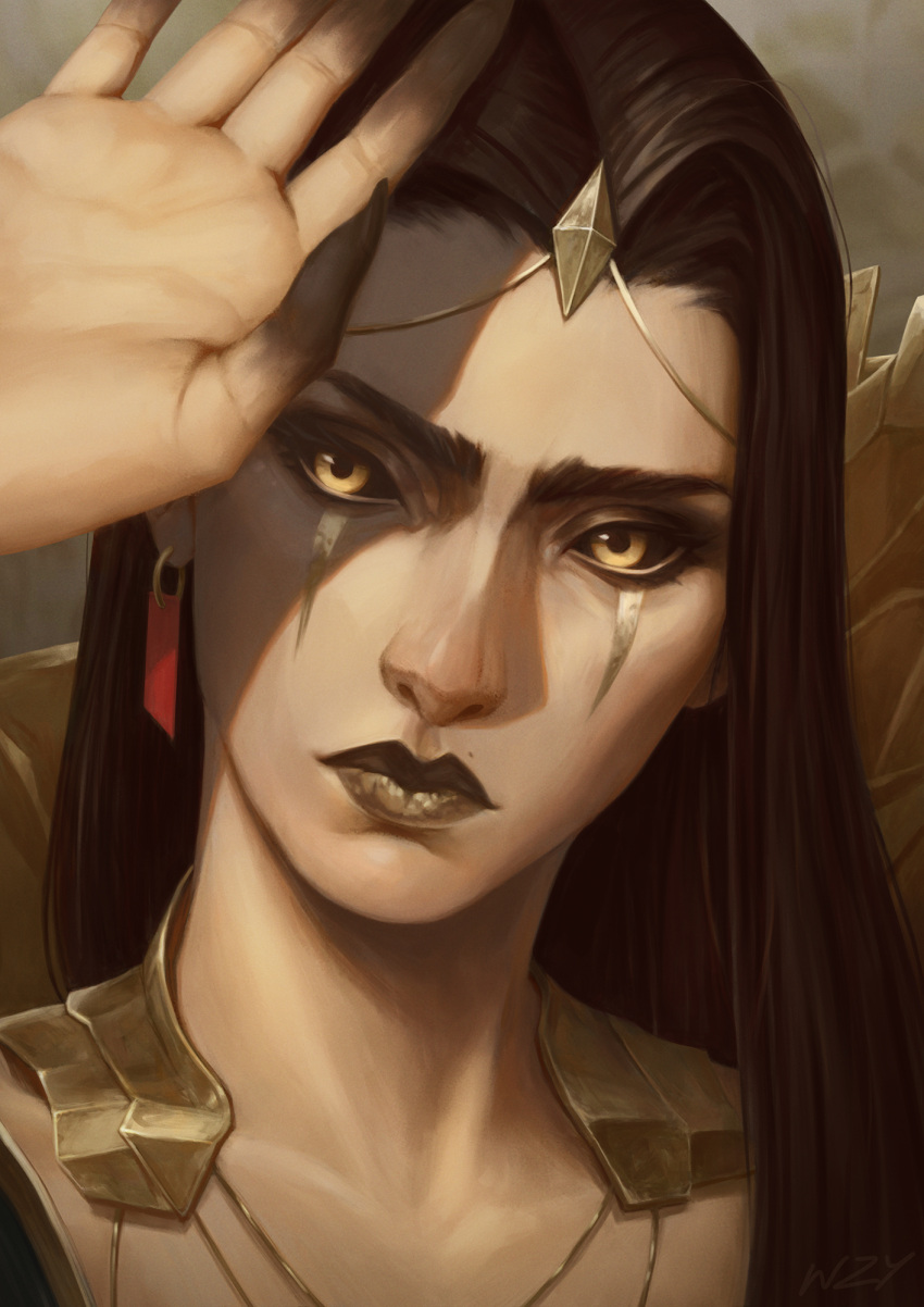 Safebooru - 1girl arcane: league of legends arcane leblanc black hands black sclera brown hair ...