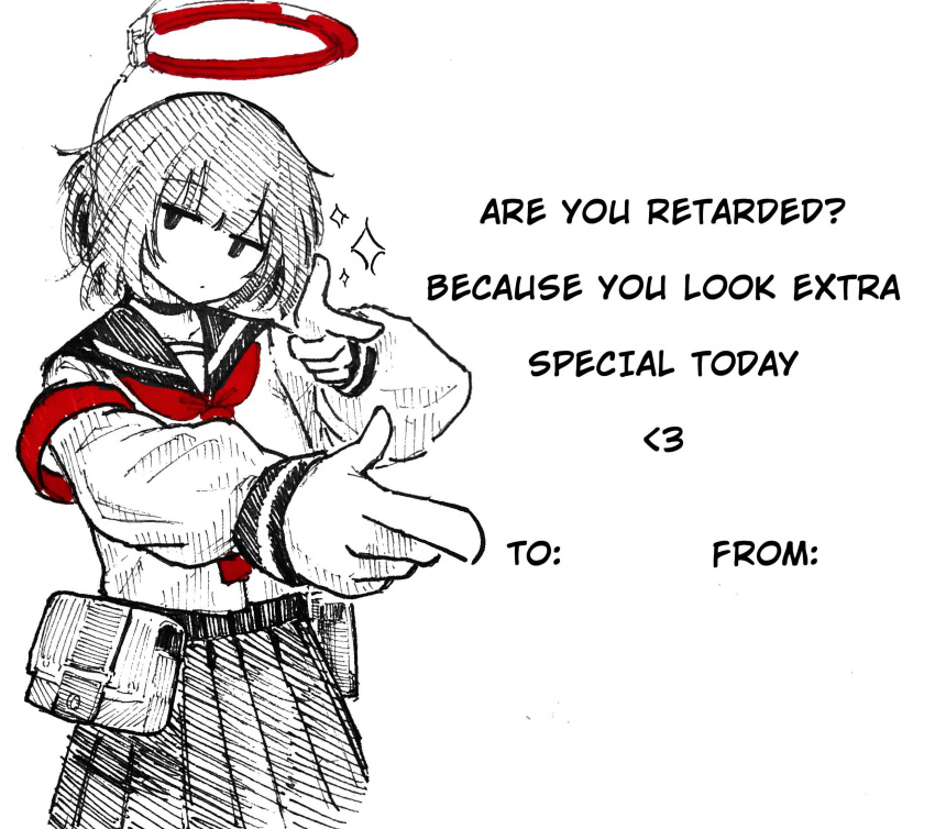 Safebooru - 1girl armband deadpan finger gun foreshortening halo ...