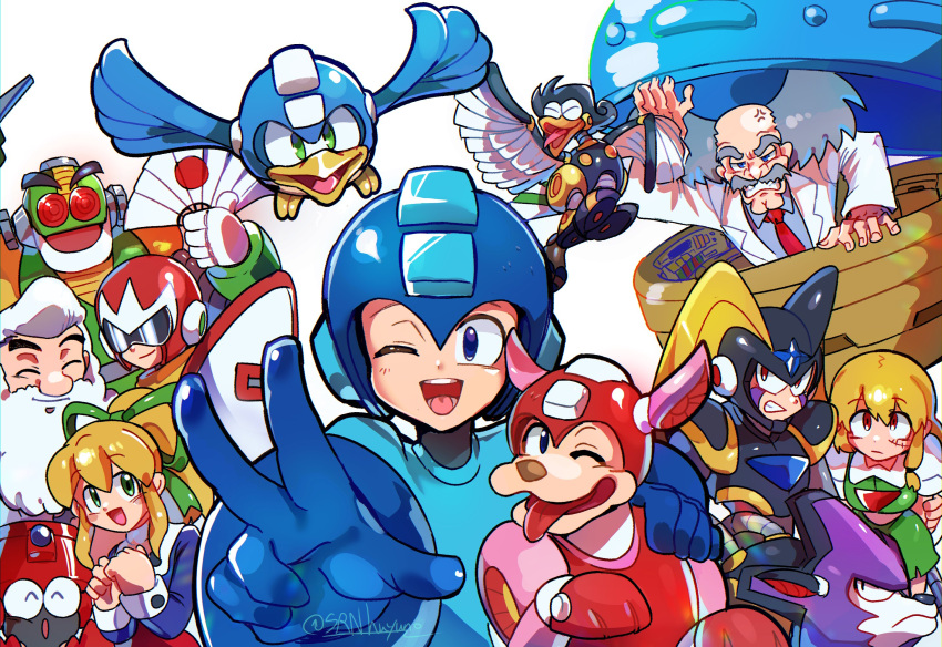 Safebooru - 2girls 6+boys armor assault visor auto (mega man) bald spot ...