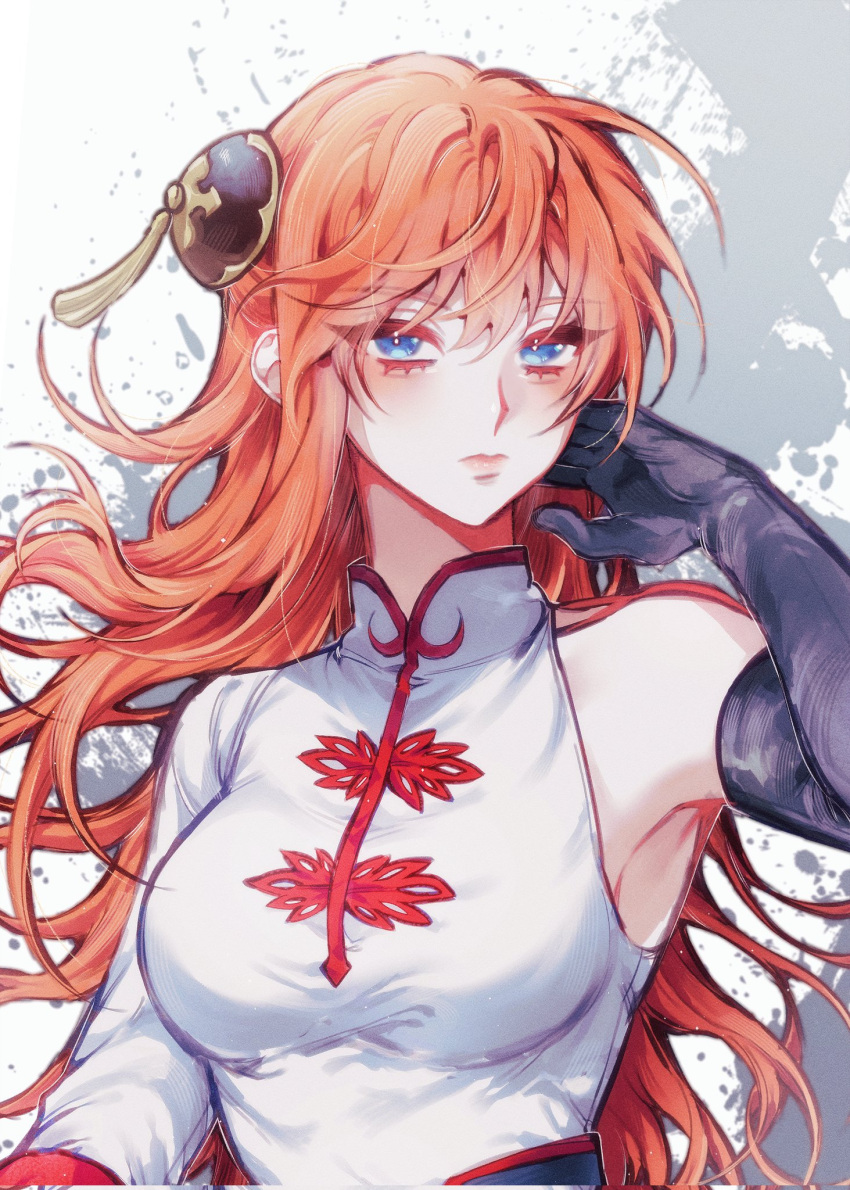 Safebooru - 1girl bisu (hw3op) black gloves blue eyes china dress chinese clothes dress gintama ...