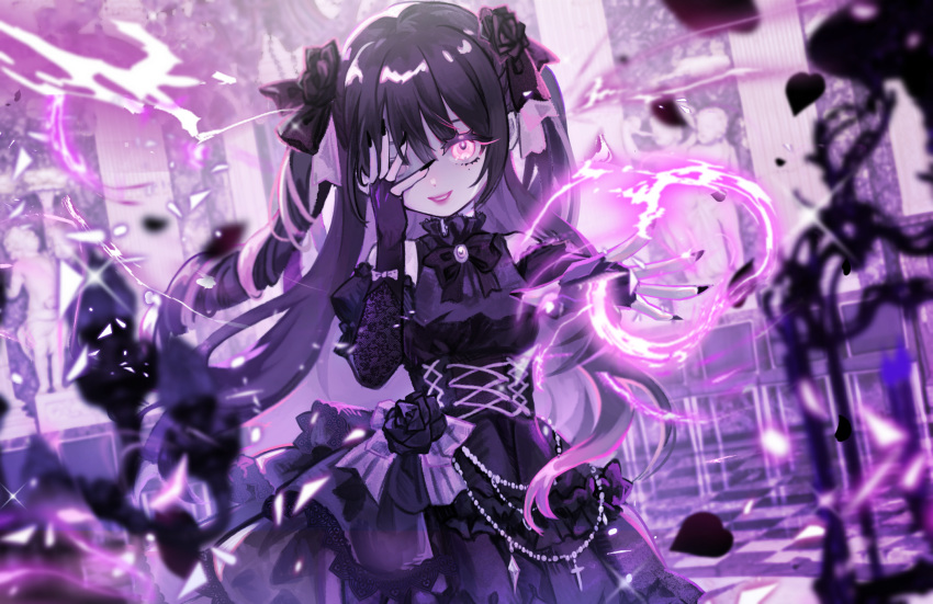 Safebooru - 1girl absurdres black bow black bowtie black corset black dress black flower black ...