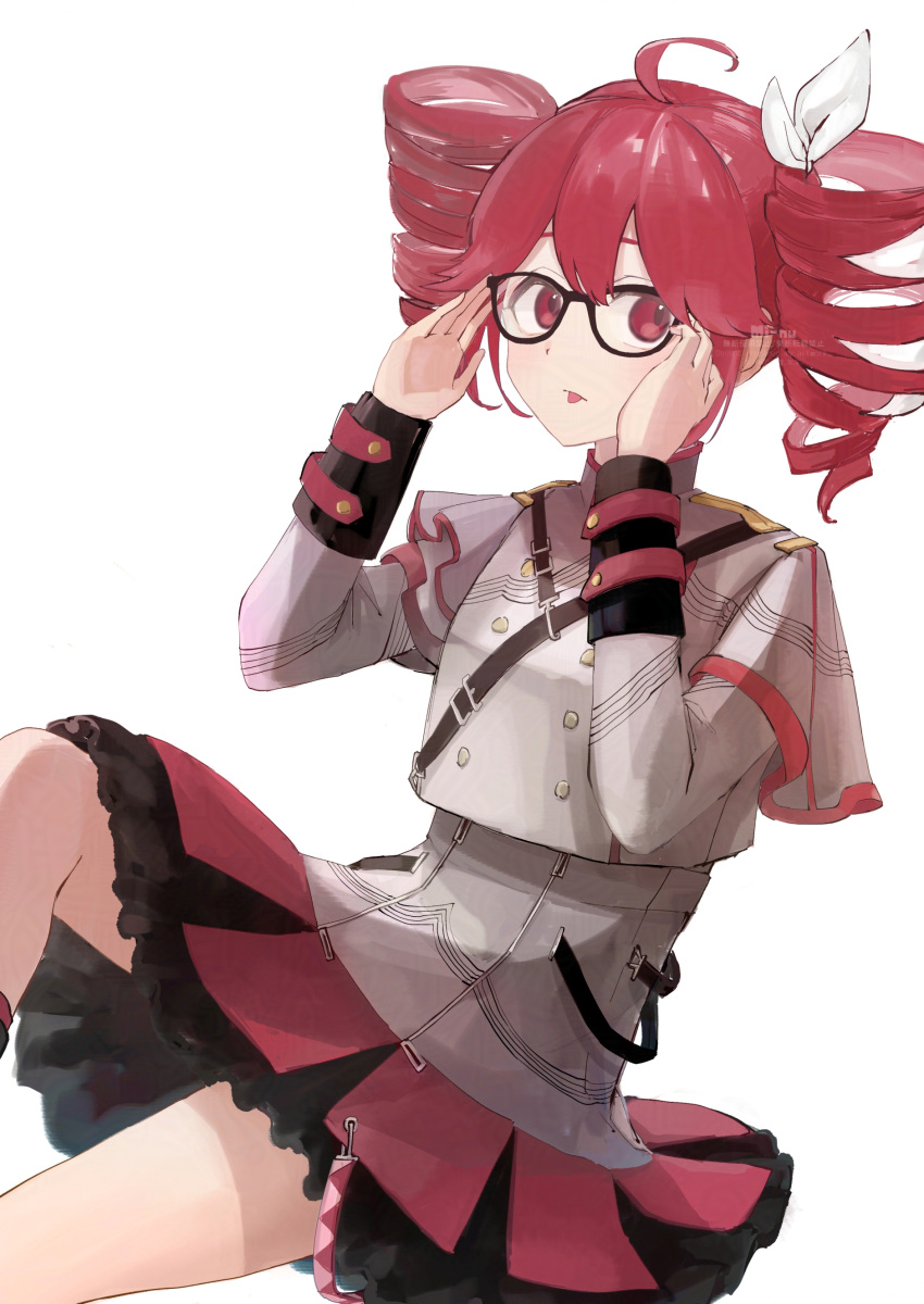 Safebooru - 1girl absurdres adjusting eyewear ahoge belt black belt black skirt black sleeve ...