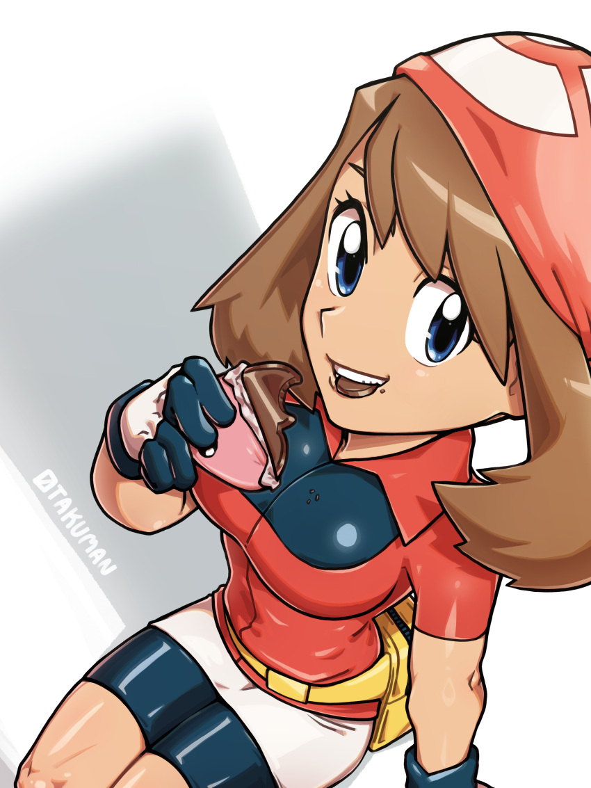 Safebooru - 1girl absurdres artist name bandana black shorts blue eyes brown hair candy ...