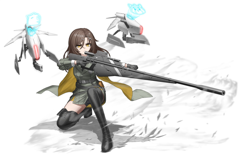 Safebooru - 1girl absurdres boots brown hair cape cheogtanbyeong ...
