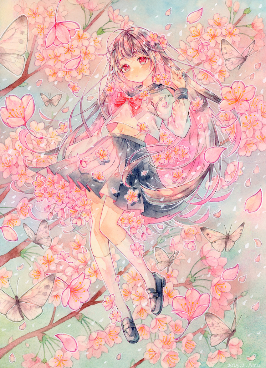 Safebooru - 1girl absurdres amu (m aa) animal artist name black shoes blue sailor collar blue ...