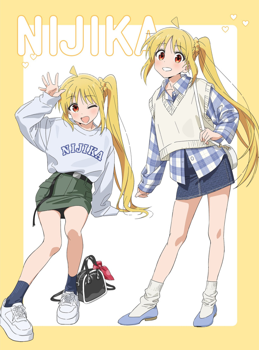 Safebooru - 1girl ahoge belt black bag black belt blonde hair blue shirt blue skirt bocchi the ...