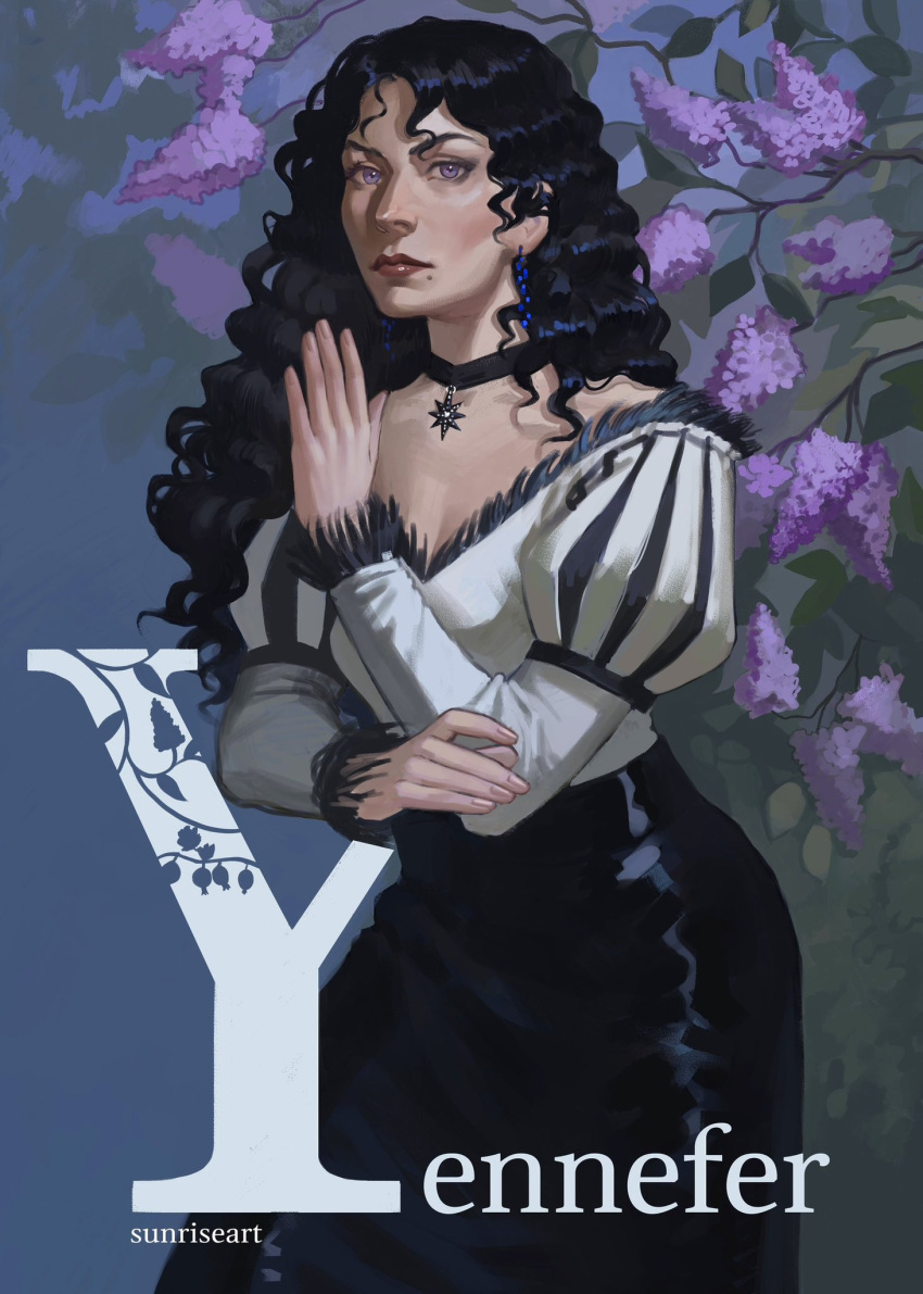 Safebooru - 1girl artist name black choker black hair black skirt ...