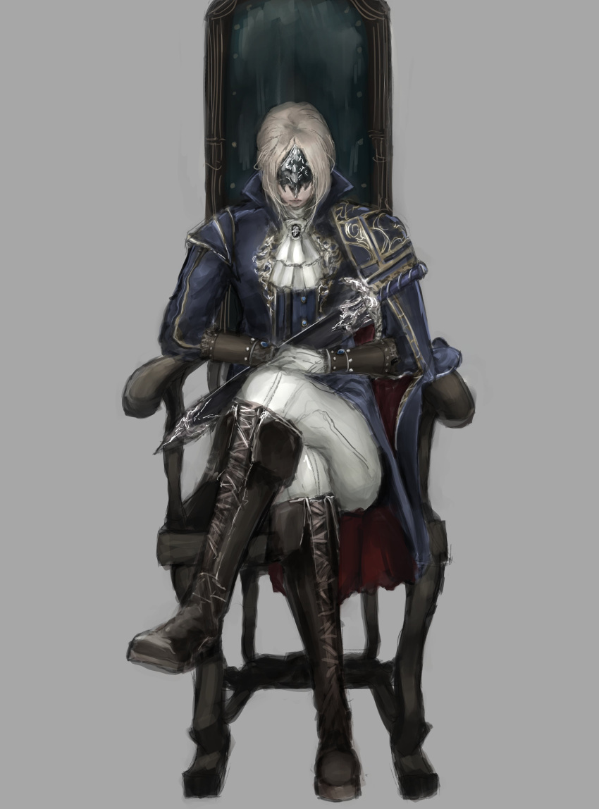 Safebooru - 1girl absurdres ascot black boots blonde hair blue coat boots closed mouth coat ...