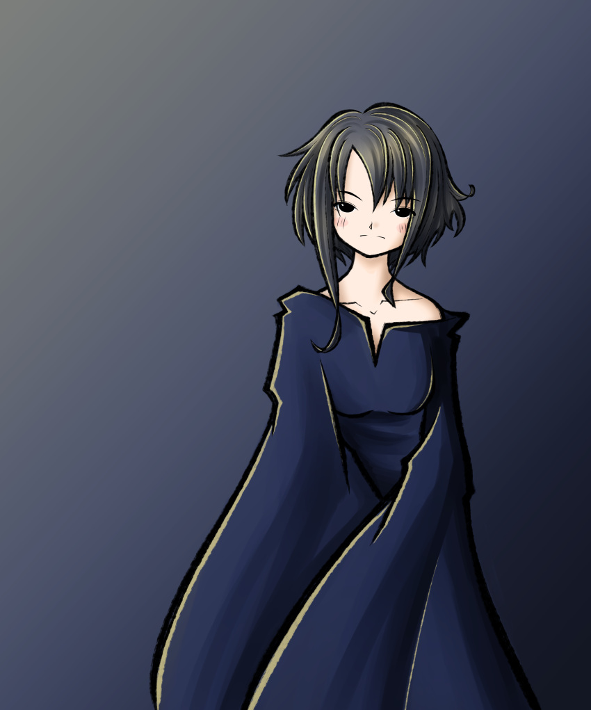 Safebooru - 1girl absurdres black eyes black hair blue dress closed ...