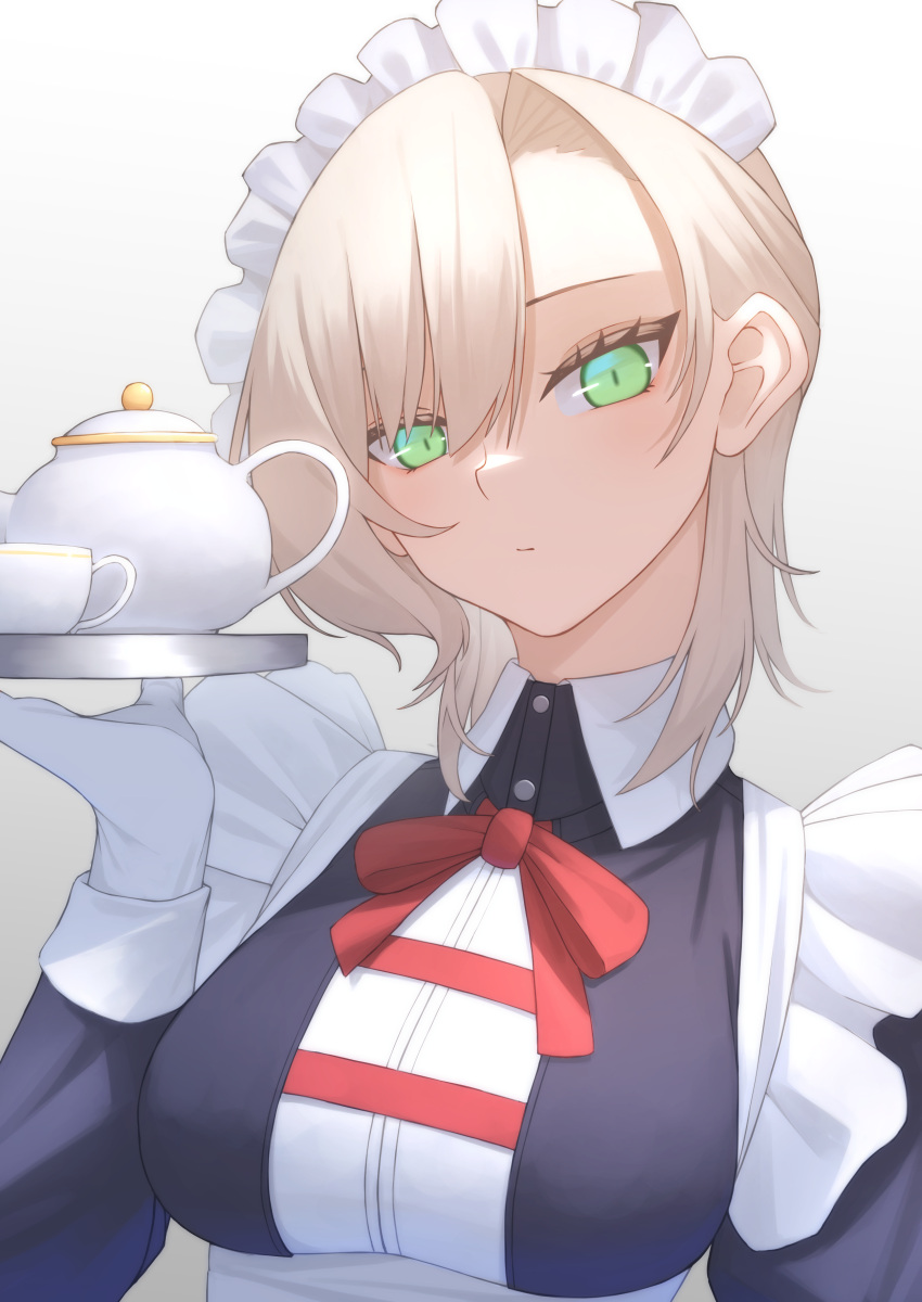 Safebooru - 1girl absurdres aqua eyes asymmetrical bangs blonde hair cup gloves highres holding ...