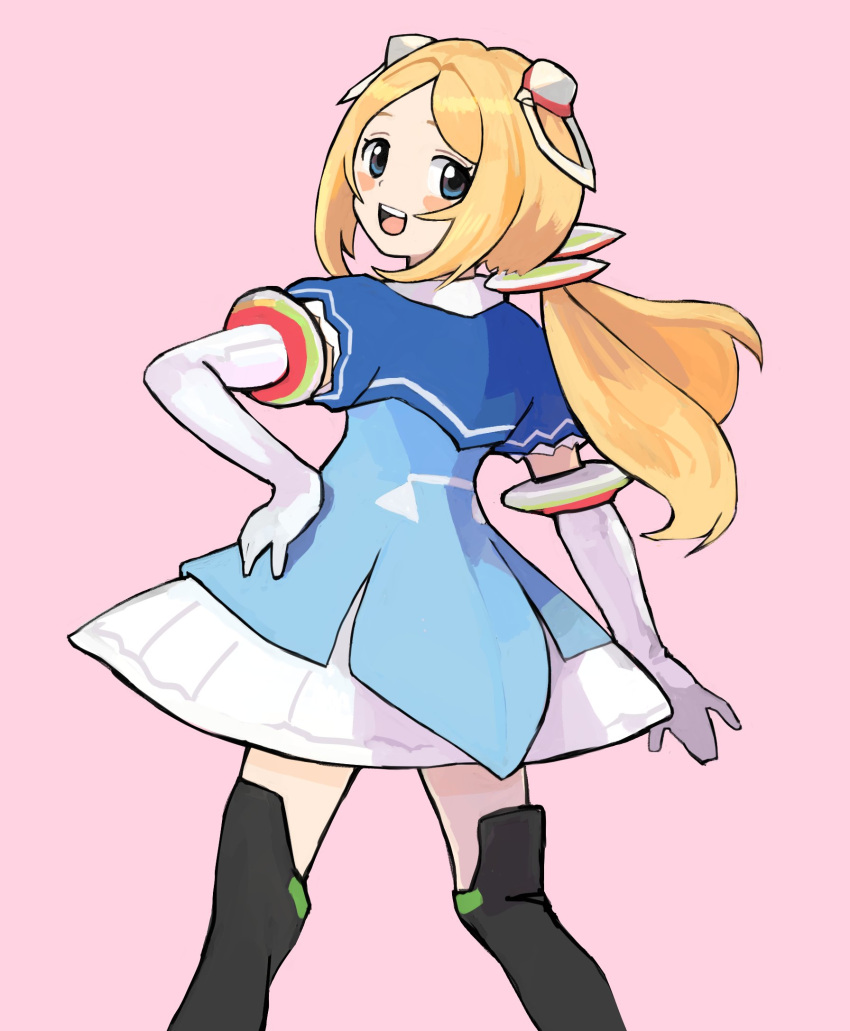 Safebooru - 1girl :d aki rosenthal aki rosenthal (1st costume) black thighhighs blonde hair blue ...