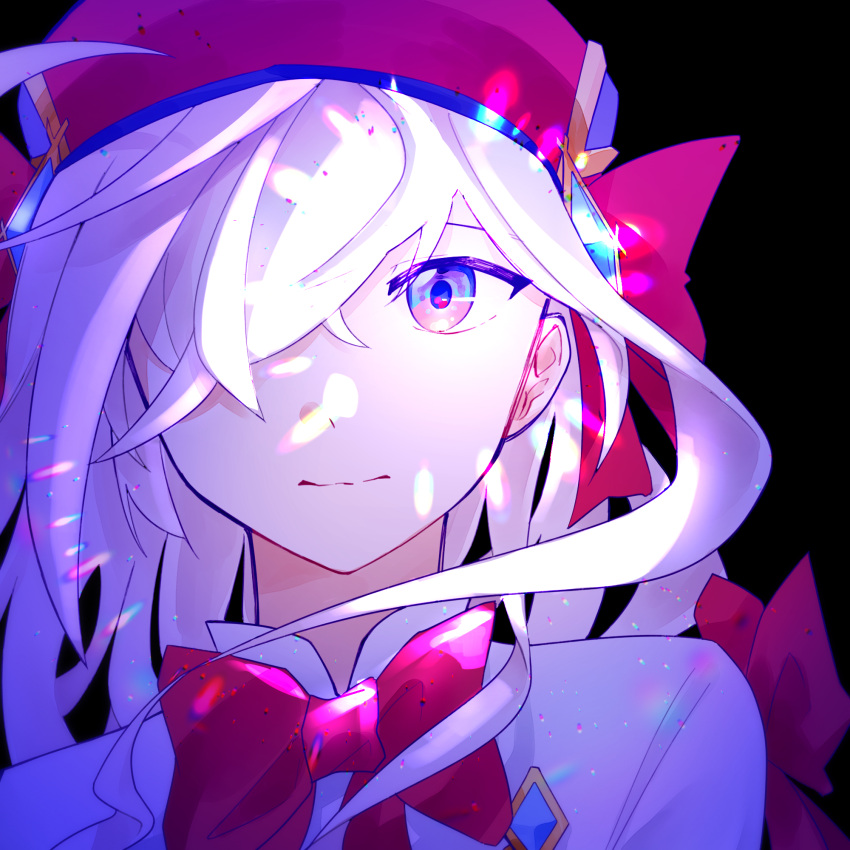 Safebooru - 1girl arcaea beret black background blue brooch blue ...