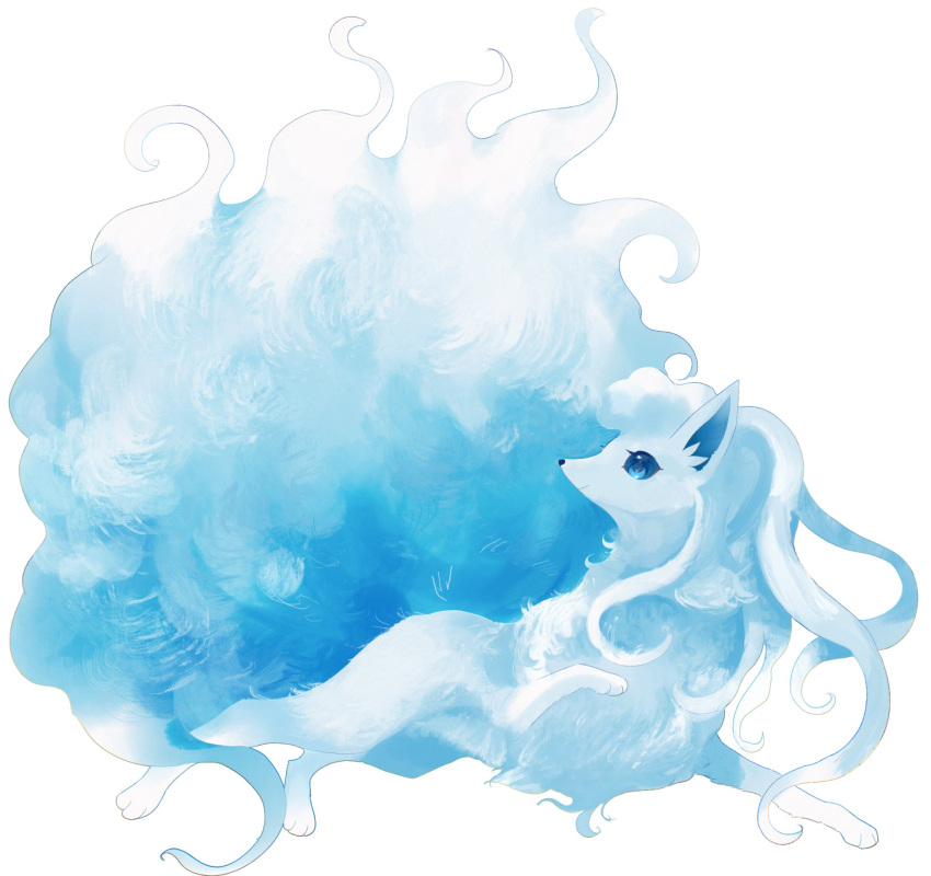 Safebooru - alolan ninetales animal focus blue eyes blue hair closed ...