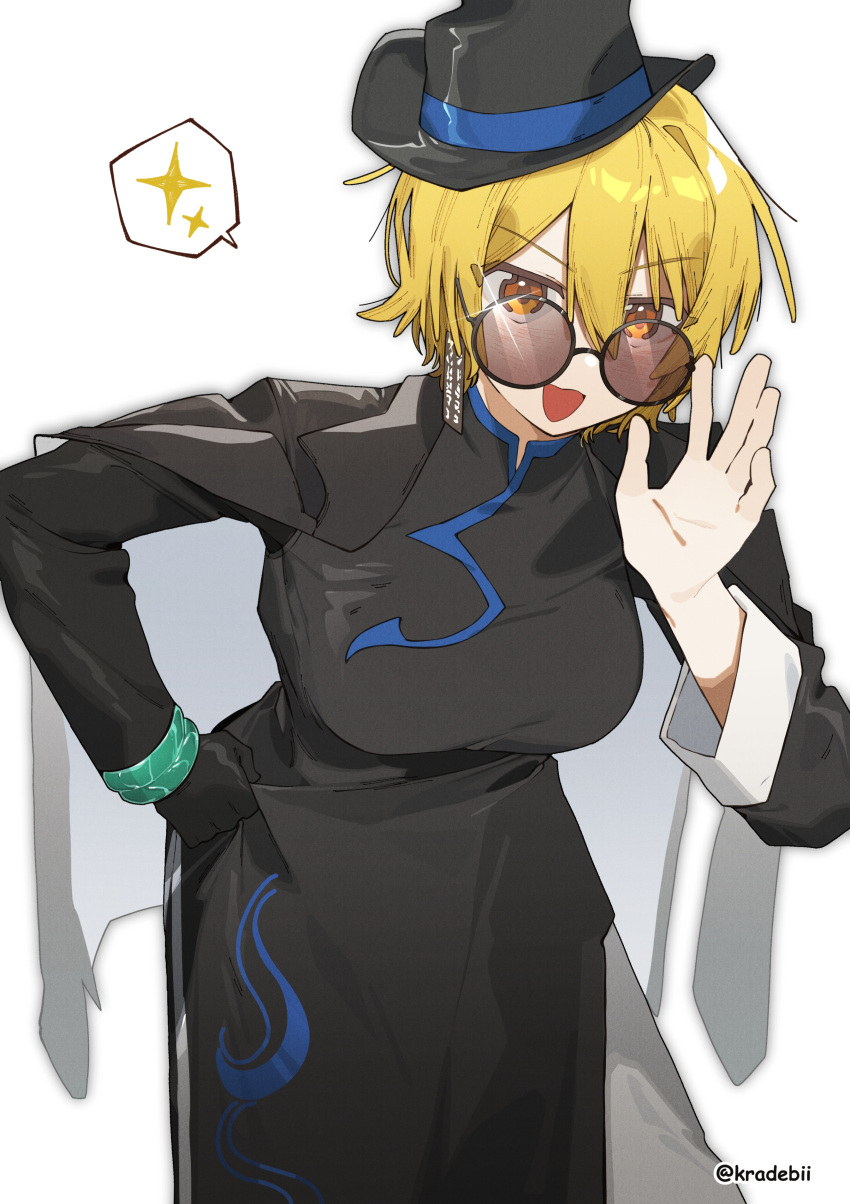 Safebooru - 1girl :3 absurdres black dress black gloves black hat black jacket blonde hair don ...