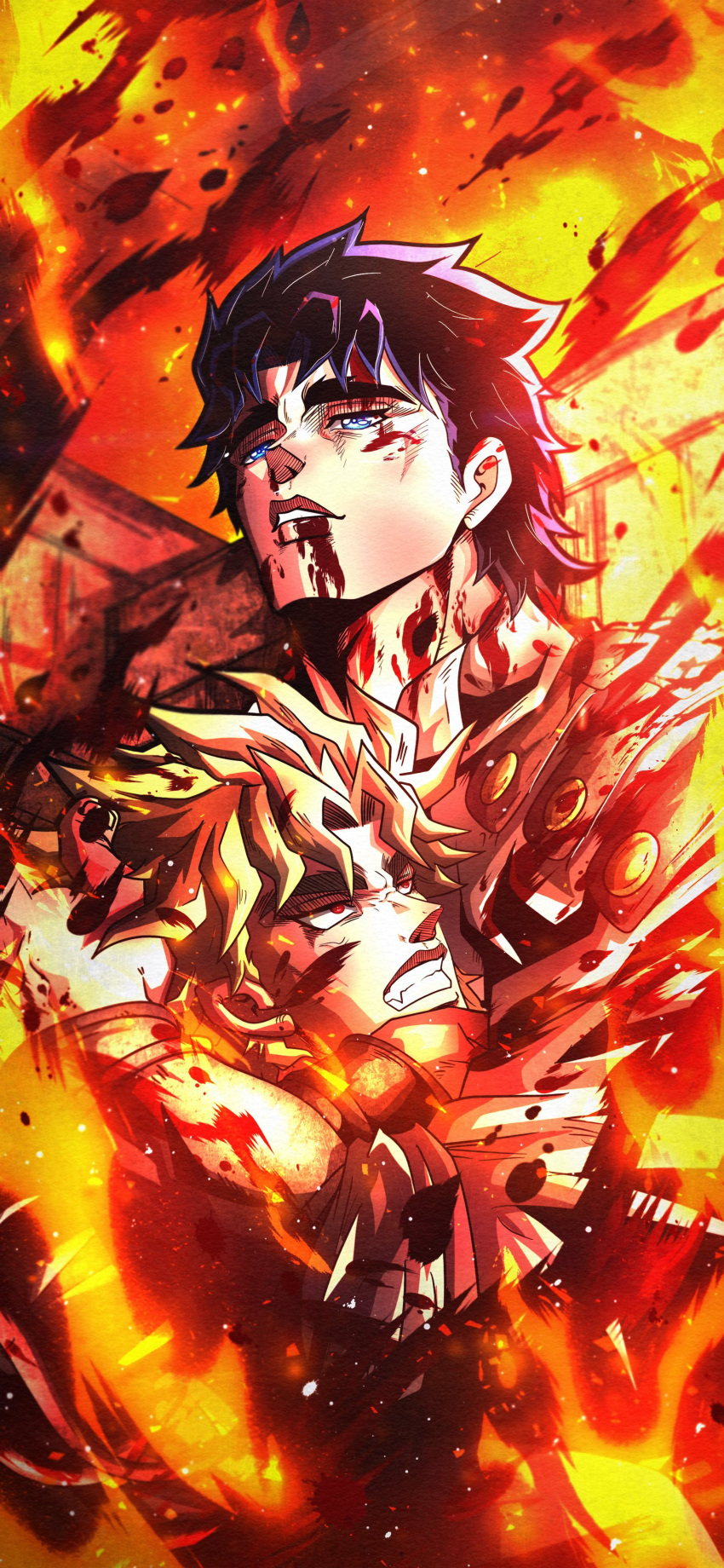 Safebooru - 2boys absurdres angry araki hirohiko (style) blonde hair ...