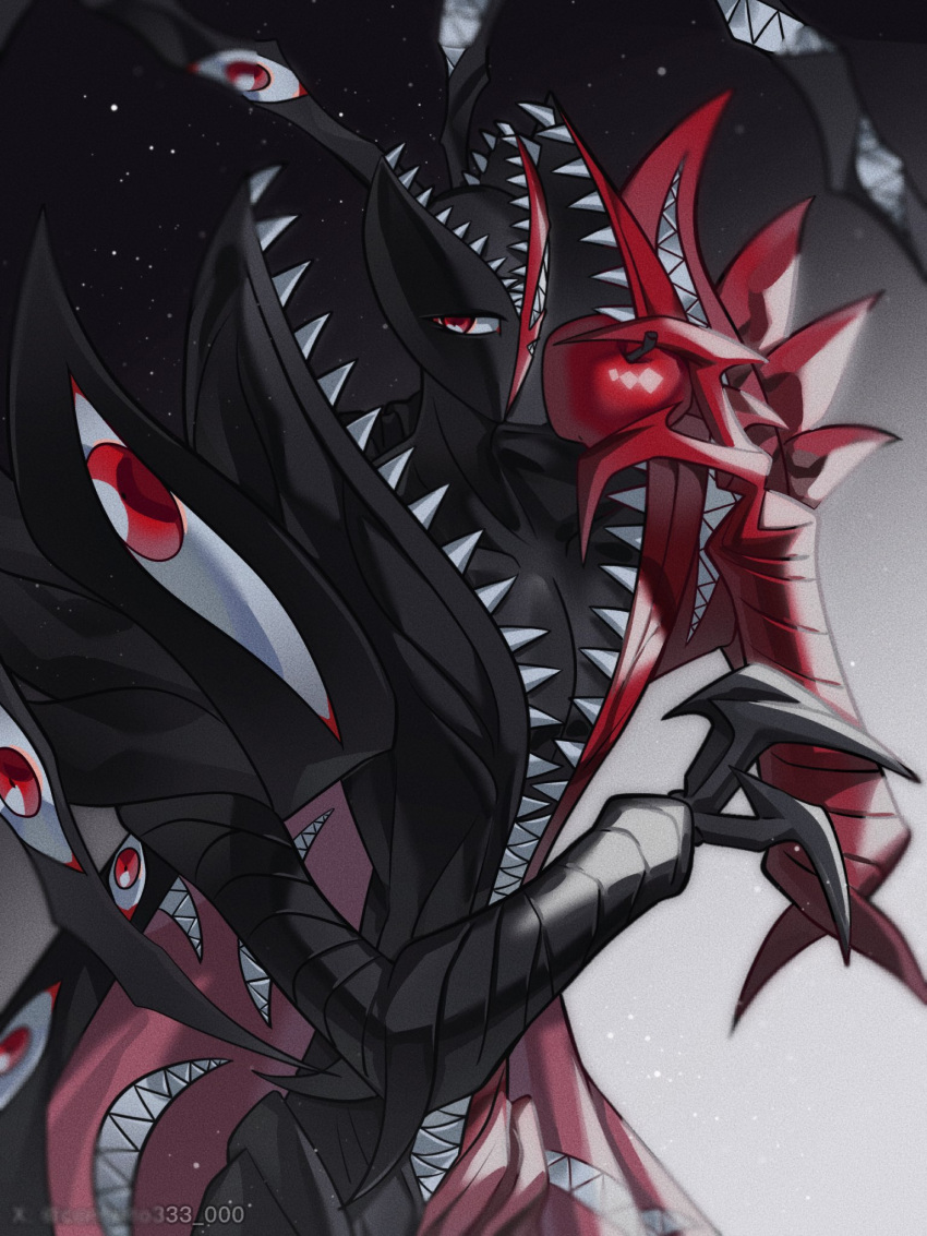 Safebooru - abbadomon abbadomon core apple black background black skin ...