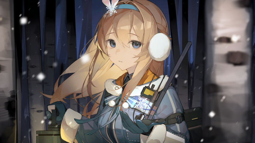 Safebooru - 1girl absurdres blonde hair blue eyes blue gloves blue jacket blurry cine (wazd0183 ...