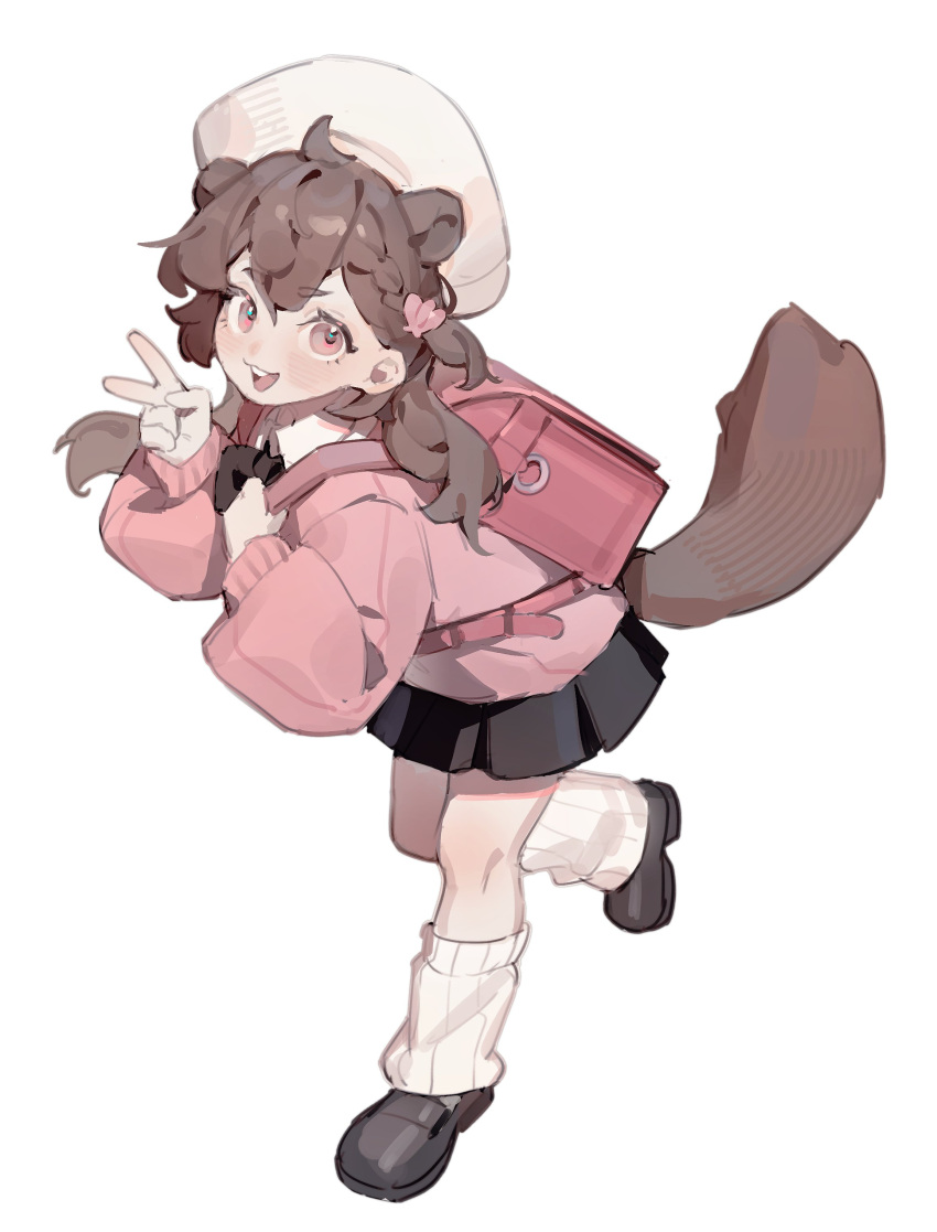 Safebooru - 1girl absurdres animal ears backpack bag bb panda bb brown hair cardigan full body ...