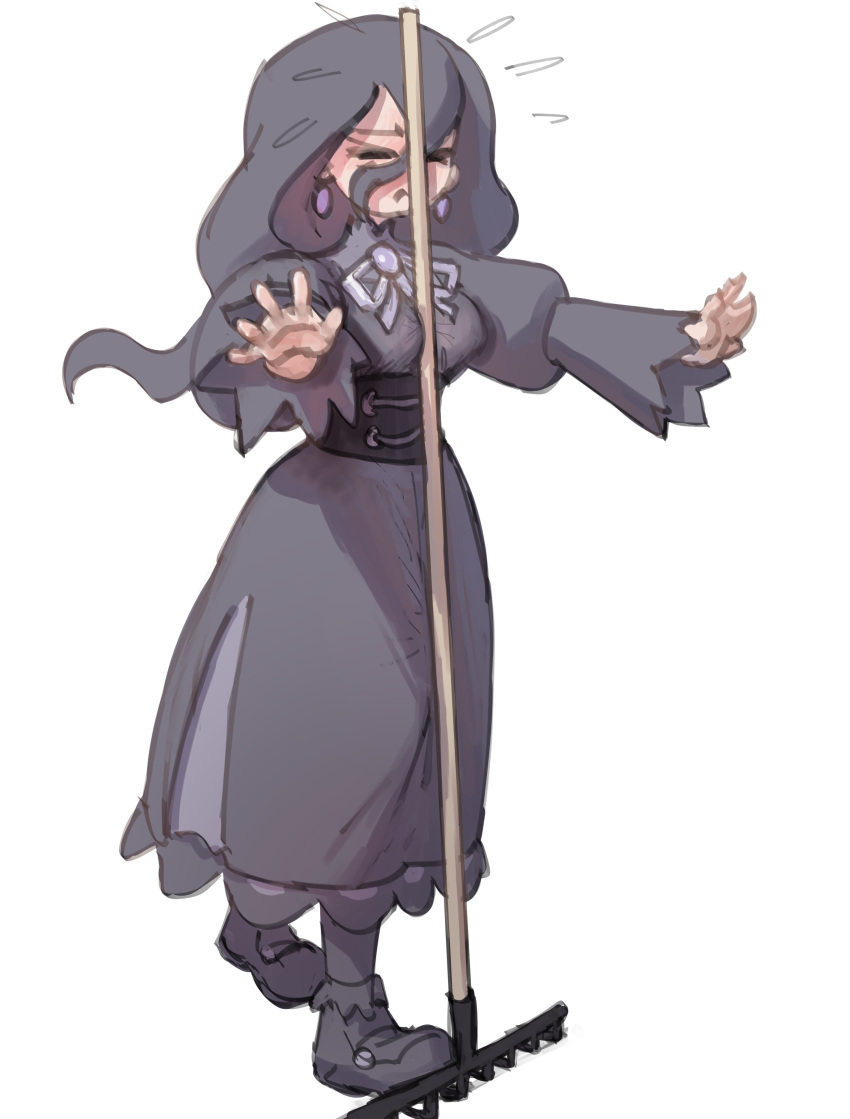 Safebooru - 1girl absurdres black dress black hair breasts dress hair between eyes hex maniac ...