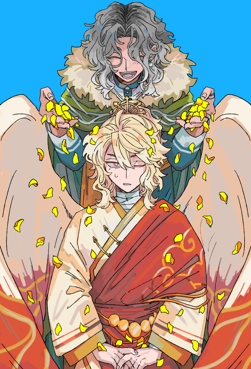 Safebooru - 2boys :d ^ ^ absurdres angel wings annoyed bandaged neck ...