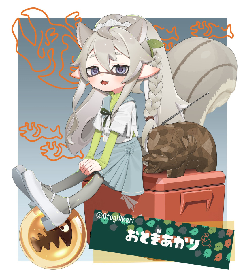 Safebooru - 1girl animal ear fluff animal ears border braid commission ...