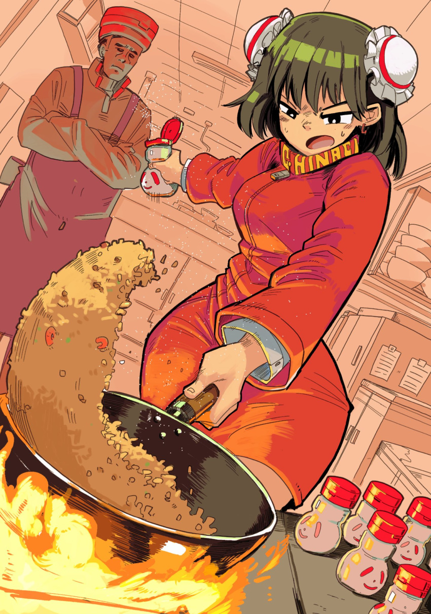 Safebooru - 1boy 1girl bun cover china dress chinese clothes double bun dress hair bun highres ...