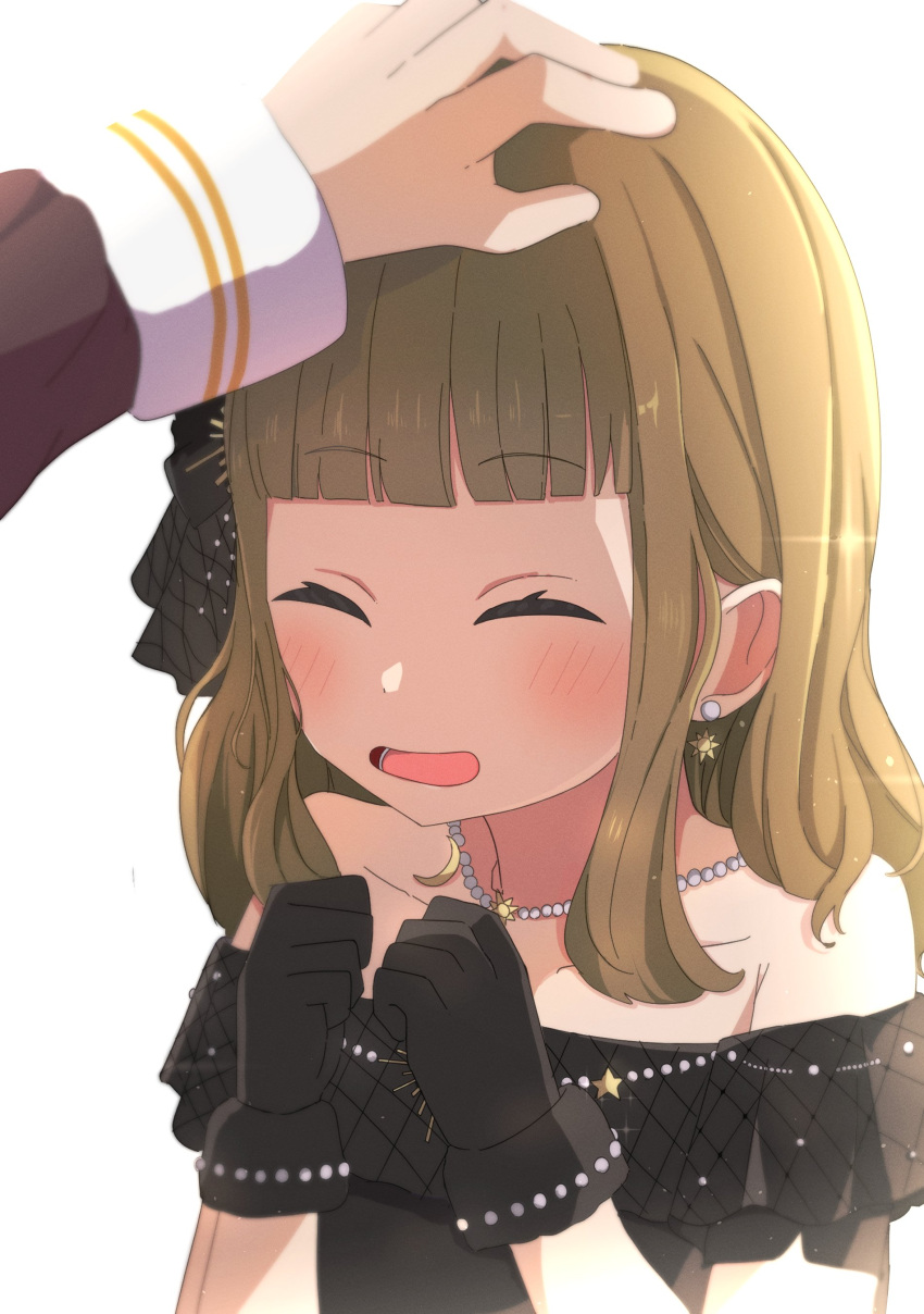 Safebooru - 2girls :d ^ ^ absurdres bare shoulders bead necklace beads black dress black gloves ...