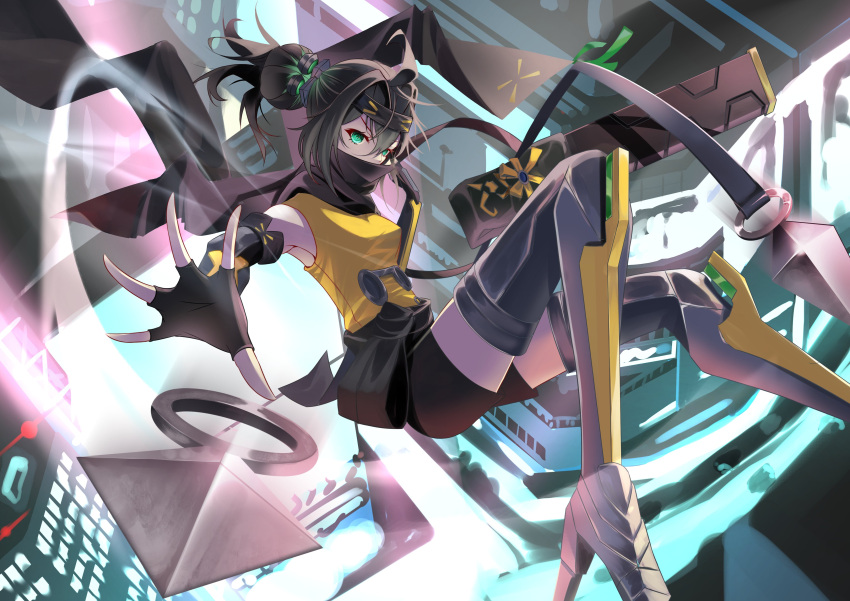 Safebooru - 1girl absurdres black gloves black hair black shorts duel monster fingerless gloves ...