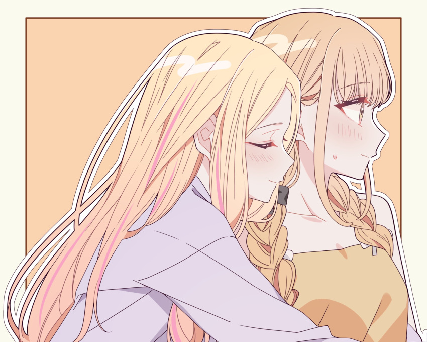 Safebooru - 2girls blonde hair blush border braid closed eyes closed ...