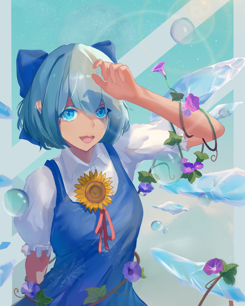 Safebooru - 11944435 1girl absurdres arms up blue background blue bow blue dress blue eyes blue ...