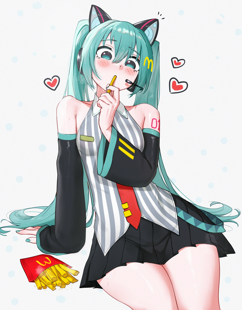 Safebooru - 1girl absurdres animal ears aqua eyes aqua hair aqua nails arm support black skirt ...