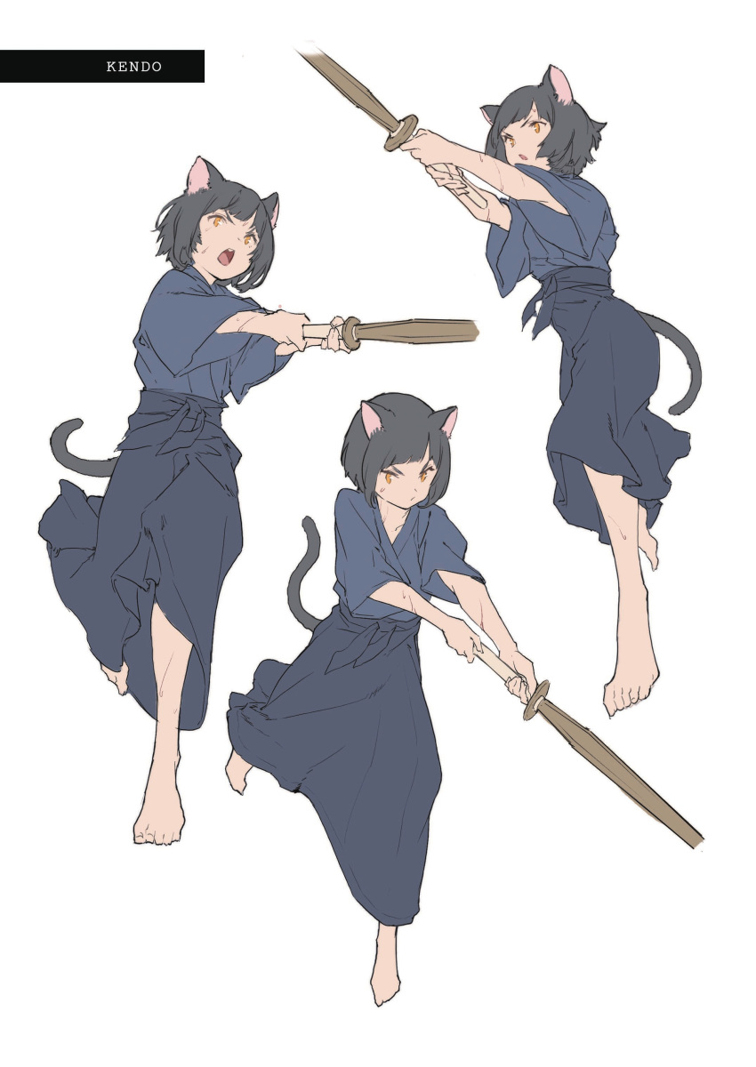 Safebooru - 1girl absurdres animal ears barefoot black hair cat ears ...
