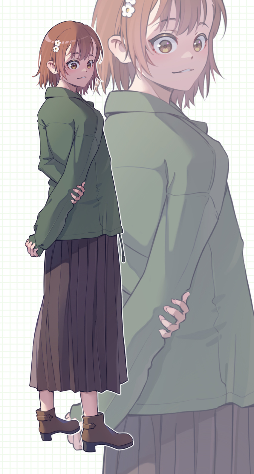 Safebooru - 1girl absurdres alternate costume arms behind back black skirt brown eyes brown hair ...