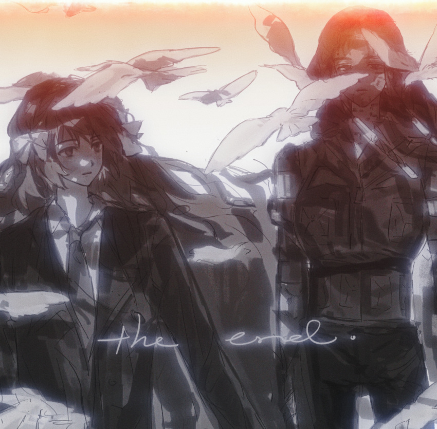 Safebooru - 2girls absurdres armlet bird bubutoday cowboy shot dress ...