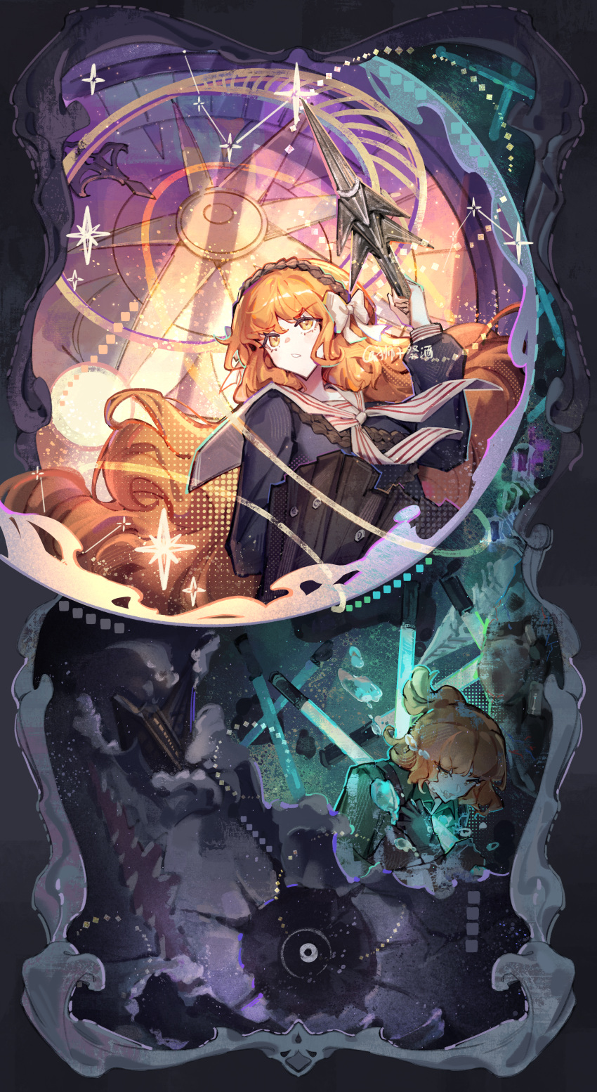 Safebooru - 2girls absurdres air bubble black shirt bubble collared ...