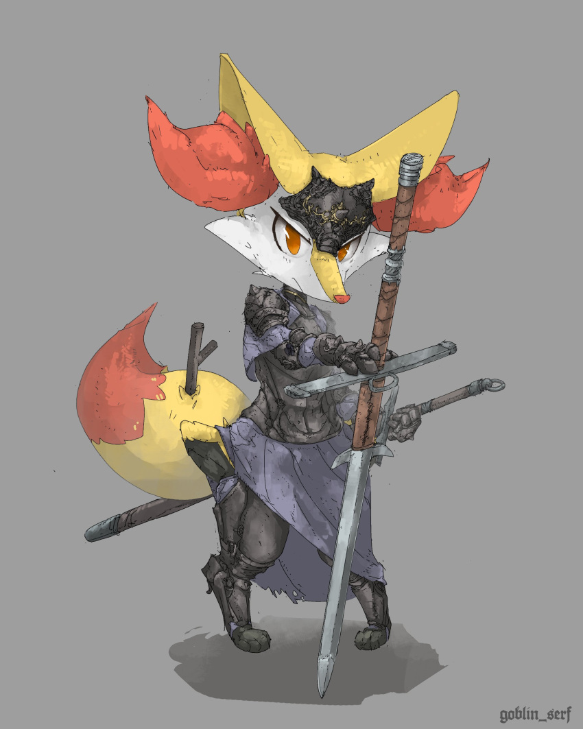Safebooru - absurdres animal ear fluff armor artist name braixen brown ...