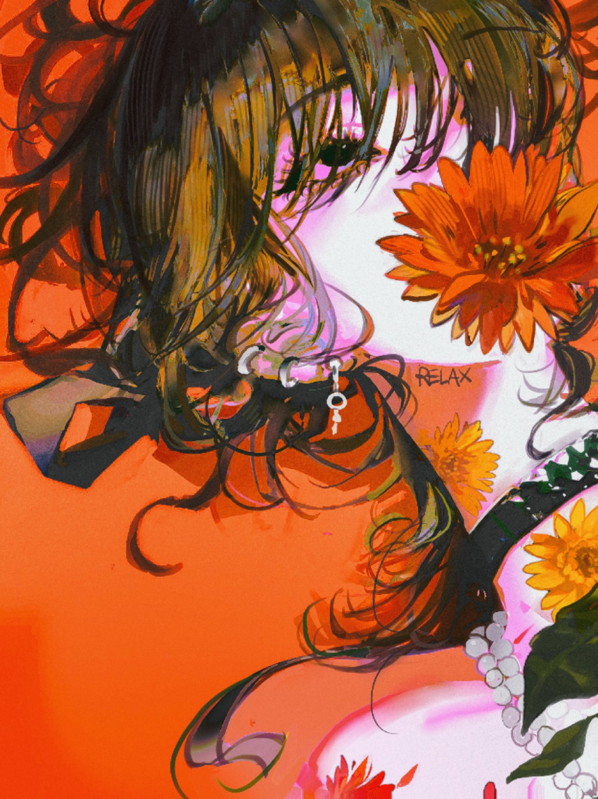 Safebooru - 1girl bead necklace beads black choker black eyes black hair choker commentary ...