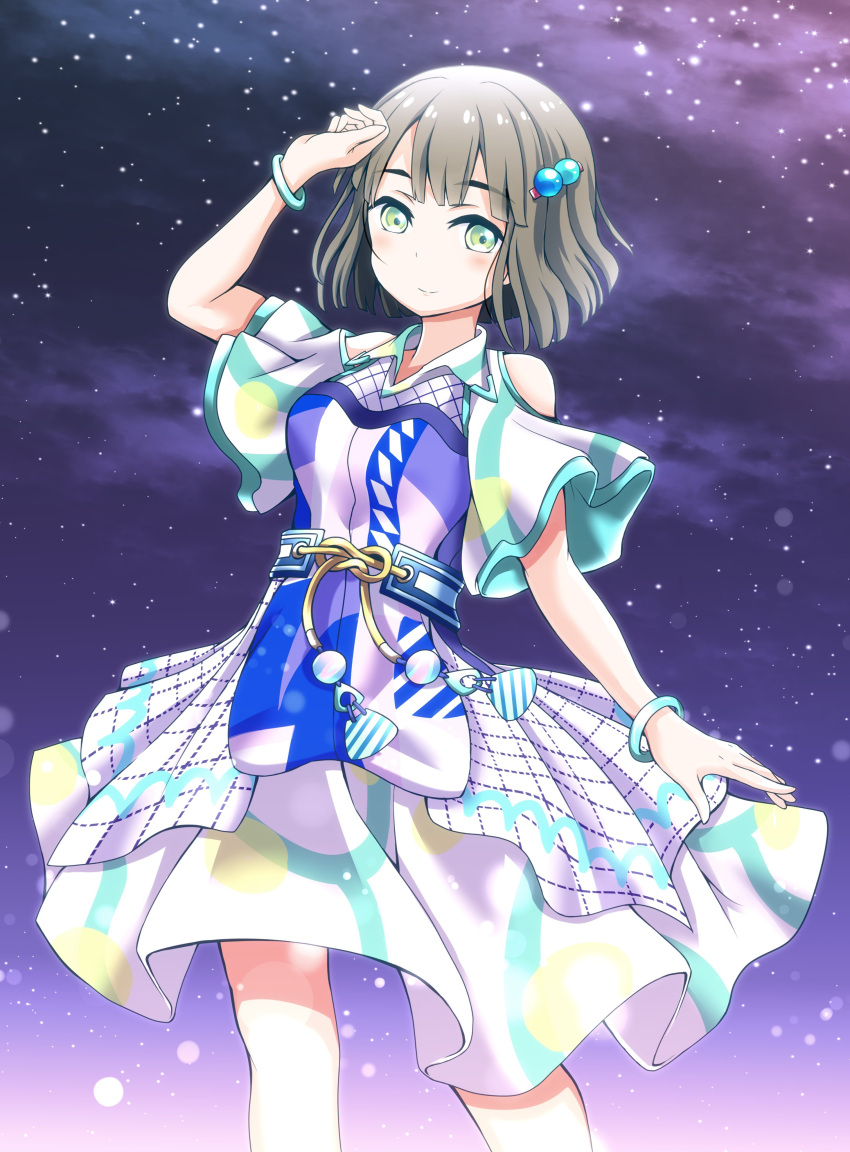 Safebooru - 1girl absurdres alternate costume arm up blue dress blunt bangs blunt ends blush ...