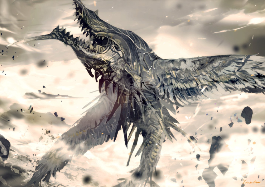 Safebooru - animal focus artist name bird wings bismarck (final fantasy ...