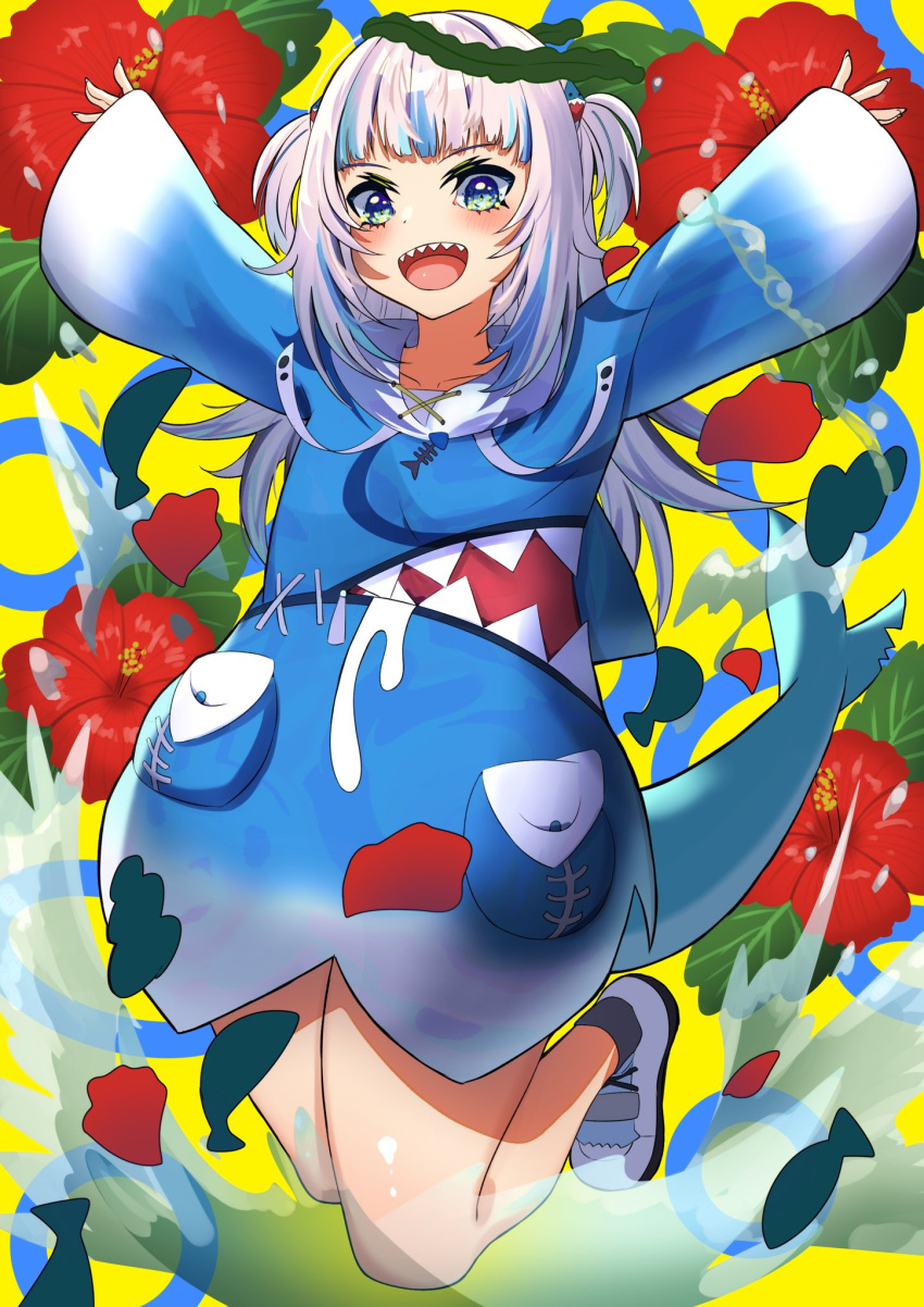 Safebooru - 1girl animal hood blue eyes blue hair blue hoodie blunt bangs commentary english ...