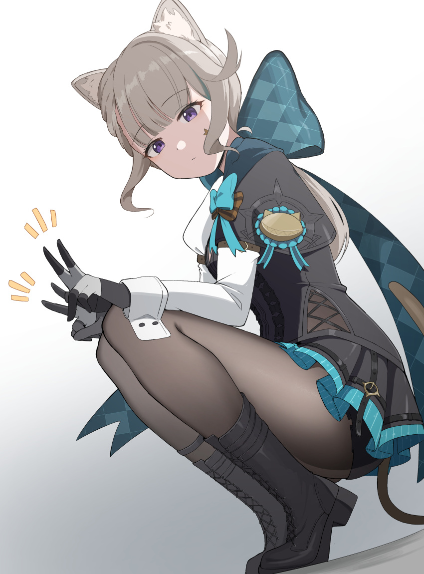 Safebooru - 1girl absurdres animal ear fluff animal ears aqua bow argyle bow argyle clothes ...